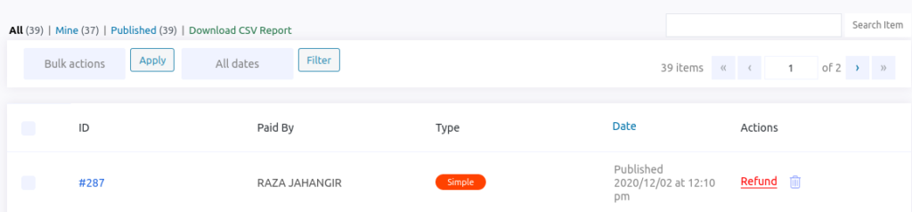 TRANSACTIONS REPORTS EXPORT (CSV FILE) - WP EasyPay