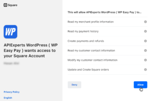 CONNECT SQUARE ACCOUNT - WP EasyPay