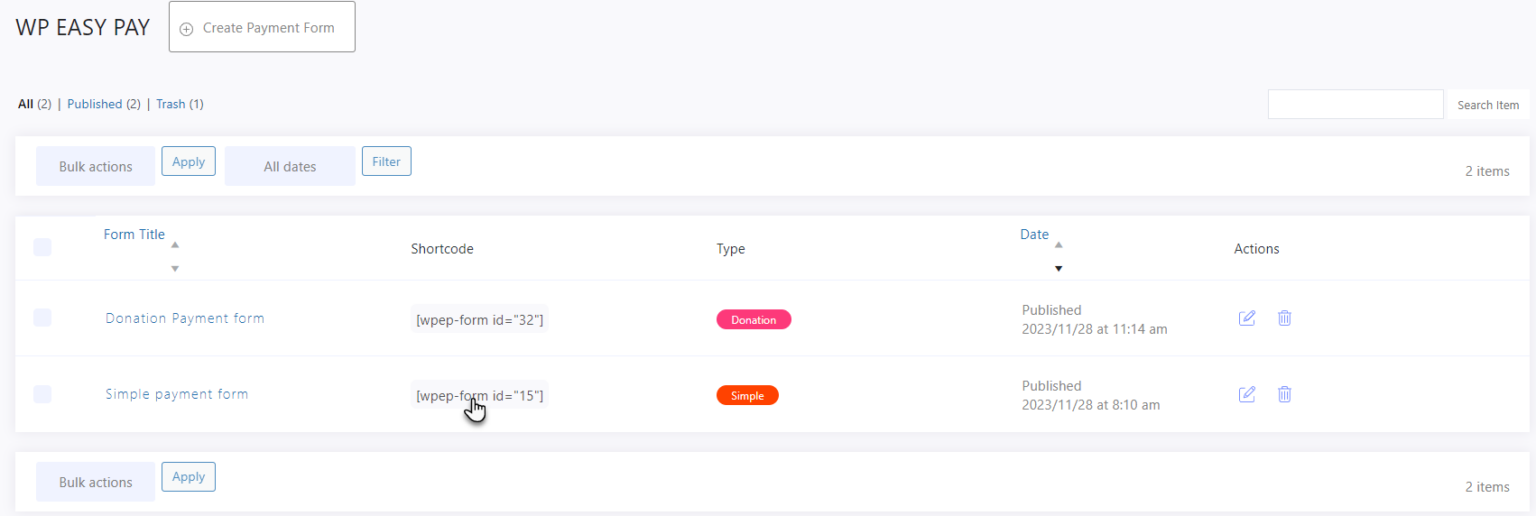 DISPLAY FORM IN THE FRONT-END - WP EasyPay